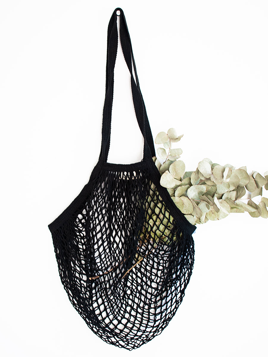 Organic Long Handled String Bag in Black
