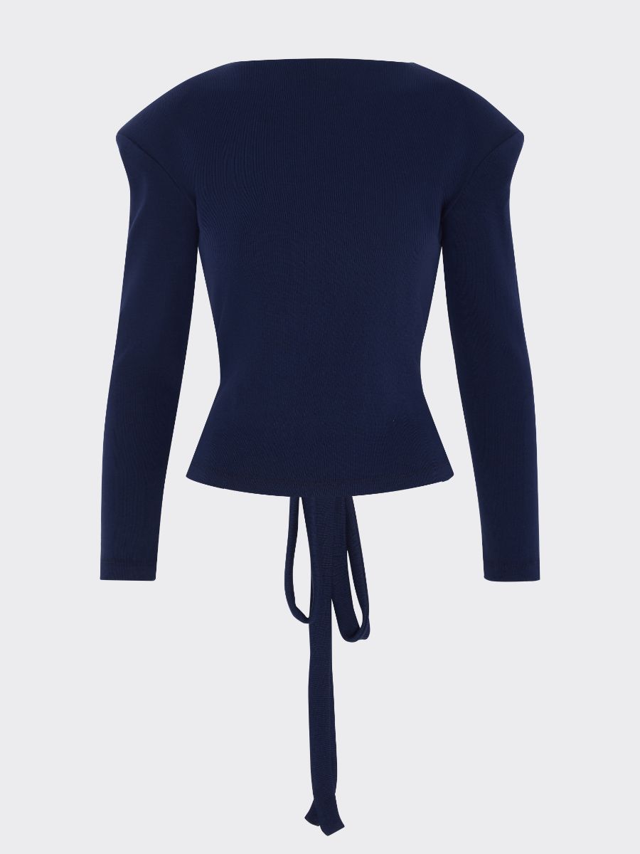 Organic Cotton Navy Top With Shoulder Pads | Fanfare Label